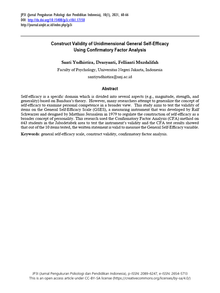 Construct Validity of Unidimensional General Self-Efficacy Using ... Construct Validity of Unidimensional General Self-Efficacy Using ...