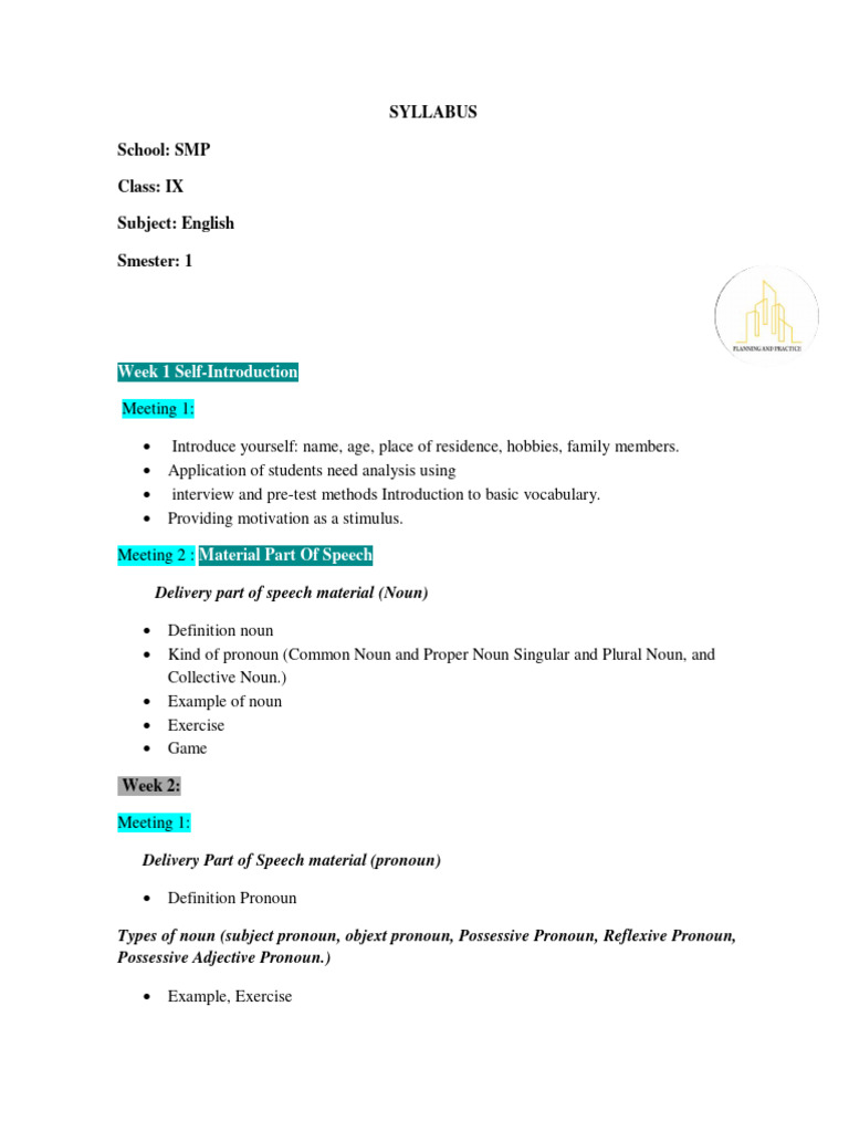 SYLLABUS - (Planning and Practice) | PDF