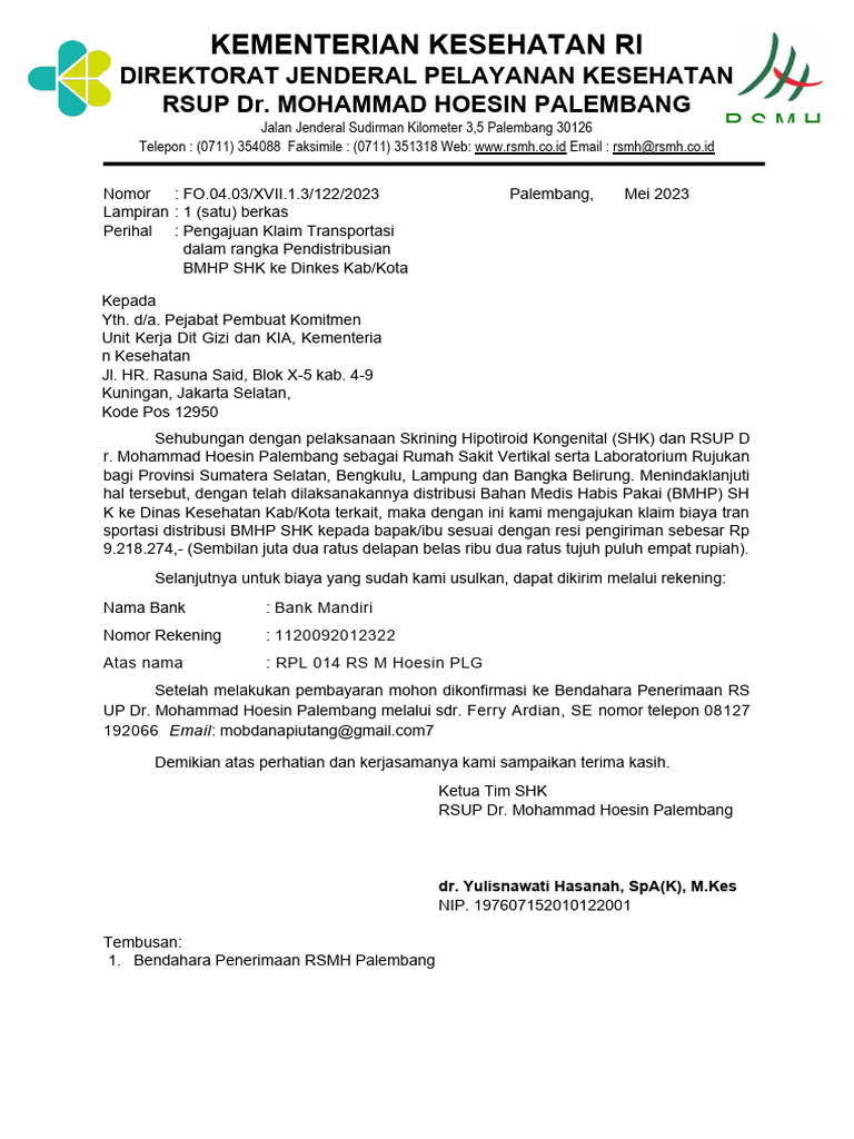 Contoh Surat Pengantar Klaim SHK | PDF