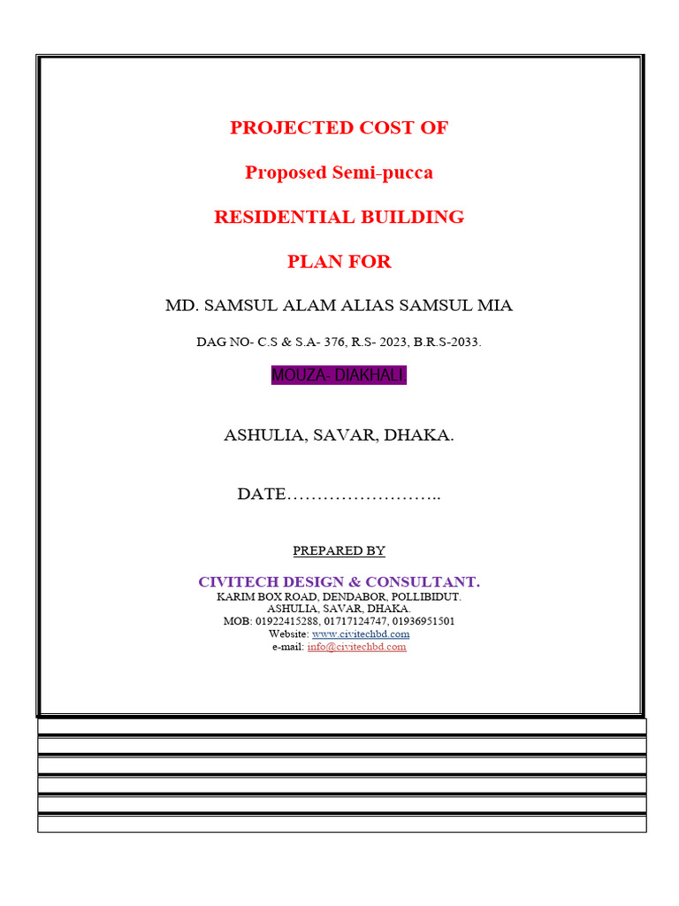 Semi Pucca Estimate & Miscellaneous Plan | PDF