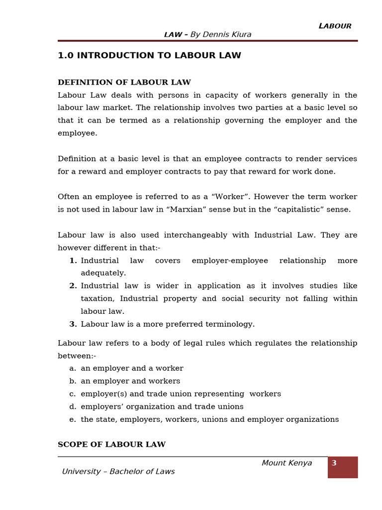 Labour Law Notes - Dennis Kiura | PDF