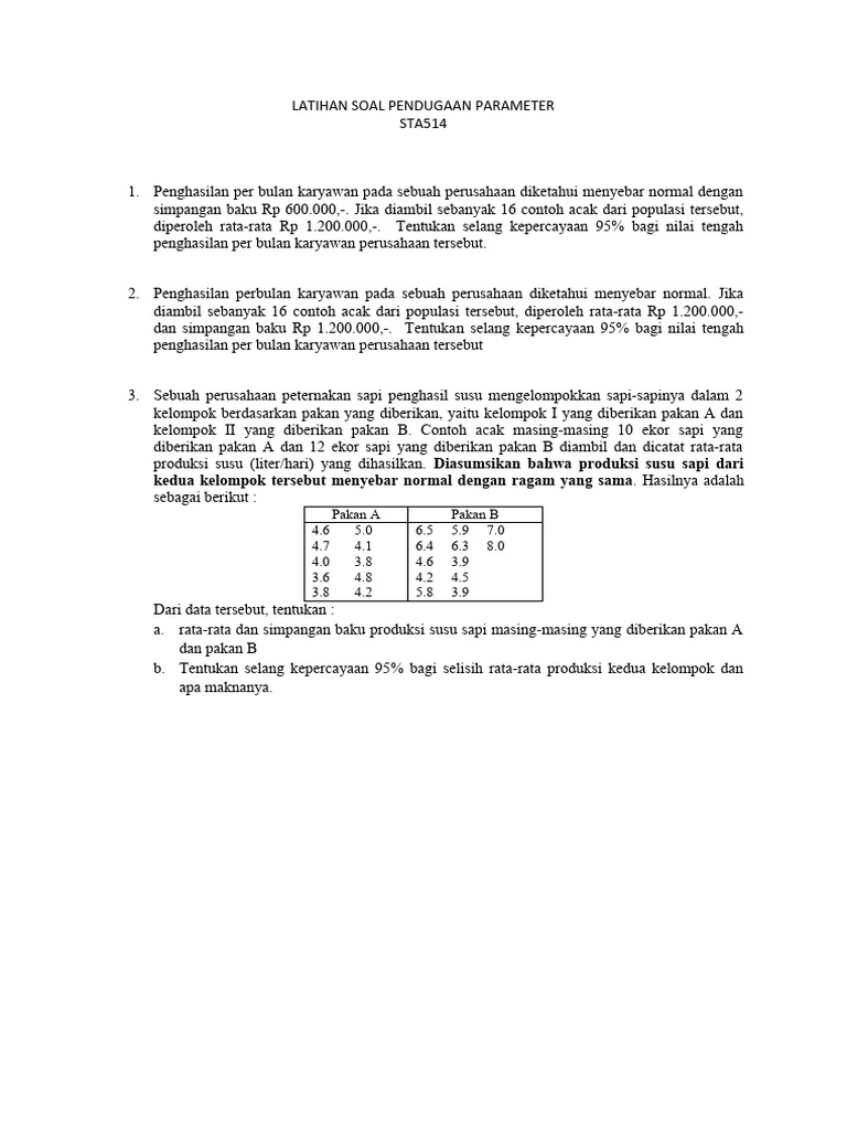Latihan Soal Pendugaan Parameter | PDF Latihan Soal Pendugaan Parameter | PDF