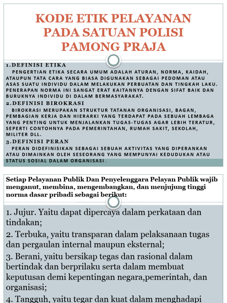 Kode Etik Pelayanan Pada Satuan Polisi Pamong Praja | PDF