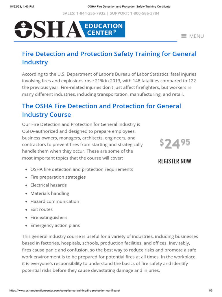 OSHA Fire Detection and Protection Safety Training Certificate | PDF