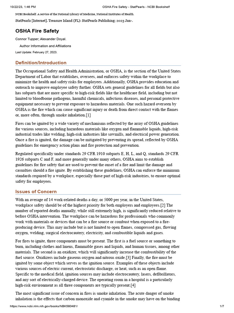 OSHA Fire Safety - StatPearls - NCBI Bookshelf | PDF