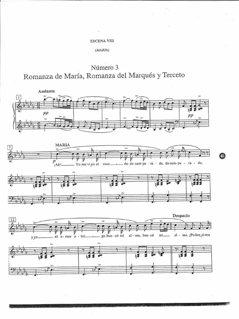 Romanza de María - Ah, Yo Me VI en El Mundo Desamparada-El Juramento | PDF