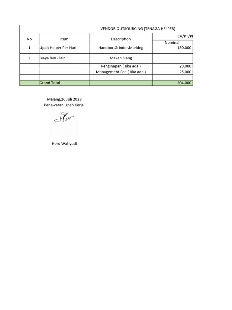 Format Quotation For Vendor 2 | PDF