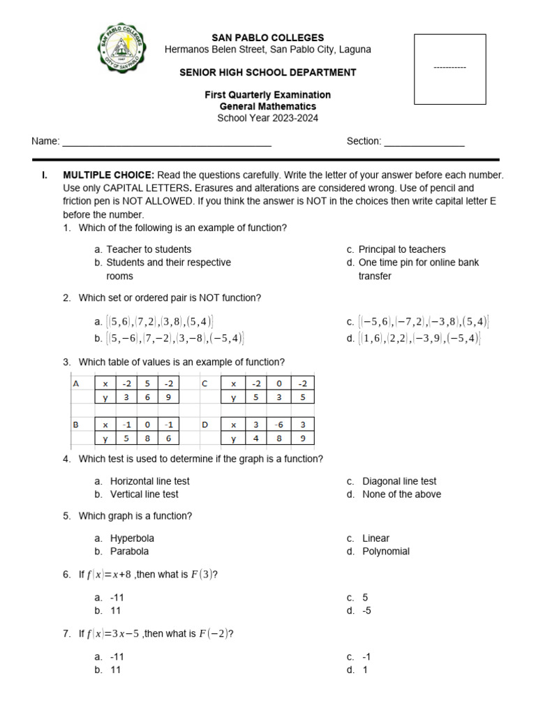 GENMATH 1st Quarter 2023 2024 | PDF