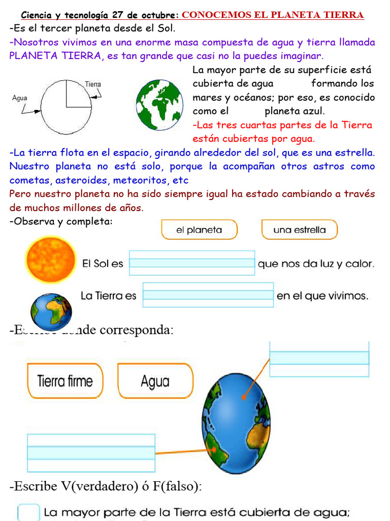 Ficha de Ciencia y Tecnología 27 de Octubre Conocemos El Planeta Tierra ...