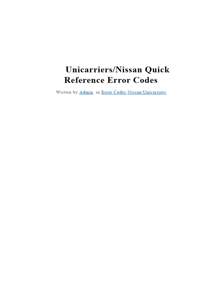 Unicarriers/Nissan Forklift Error Codes | PDF