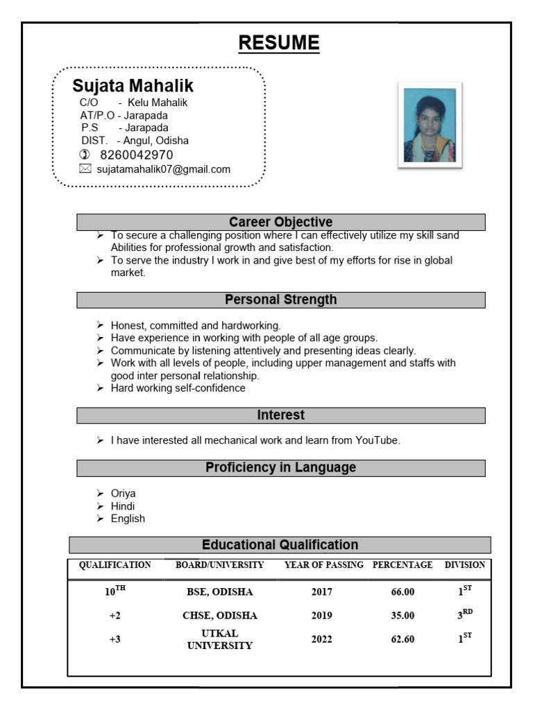 Sujata Mahalik's Professional Resume | PDF