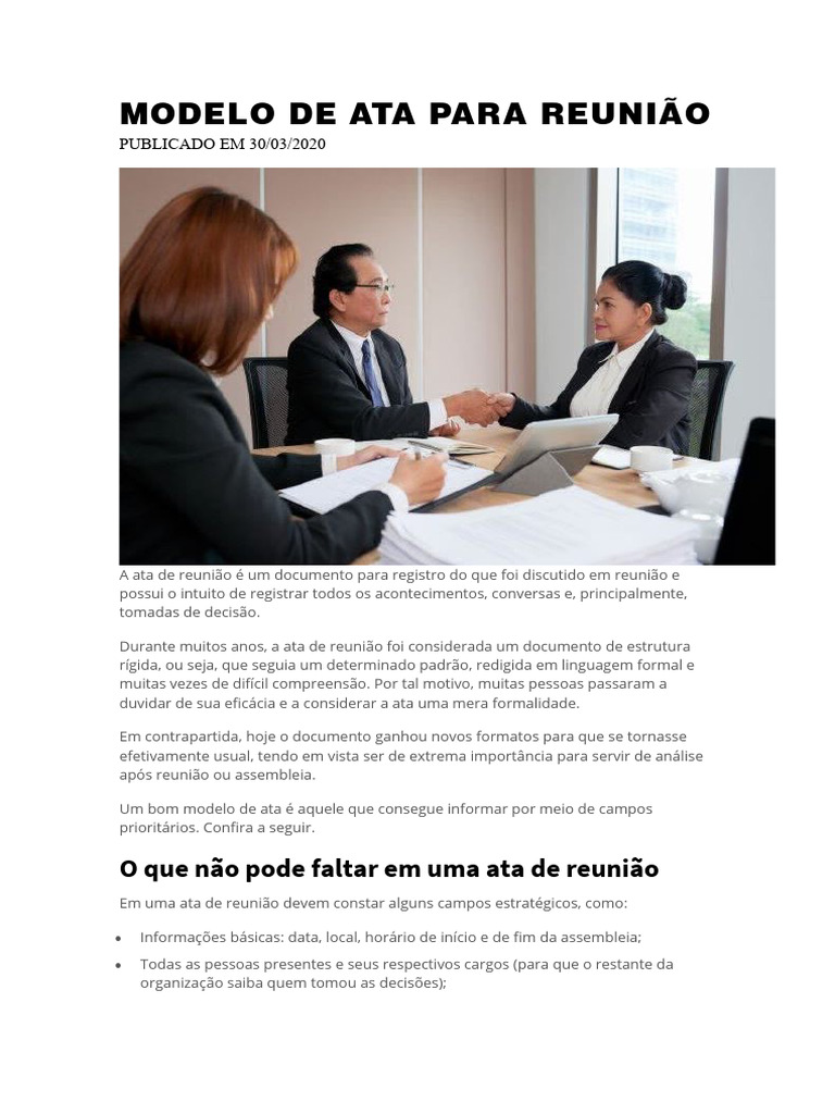 Modelo Ata para Reunião | PDF