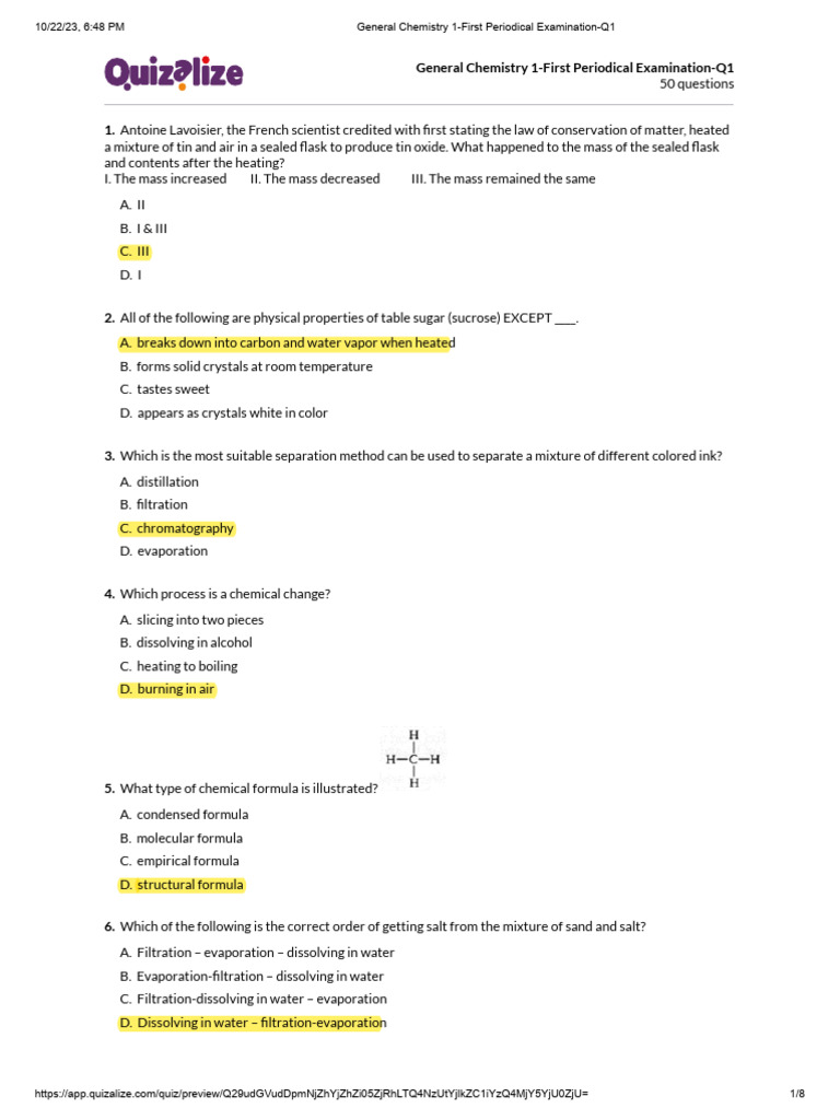 General Chemistry 1-First Periodical Examination-Q1 | PDF