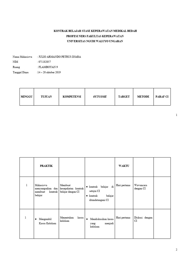 Kontrak Belajar Stase Keperawatan Medikal Bedah | PDF