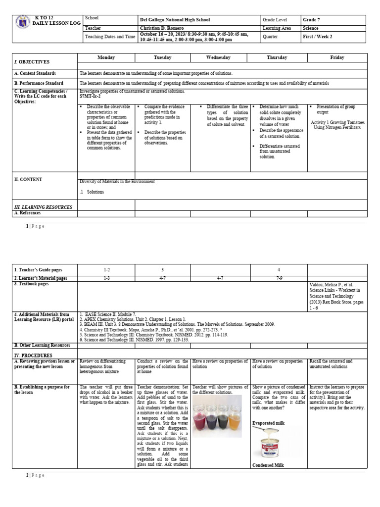 Science DLL Grade 7 Q1 Week 2 | PDF