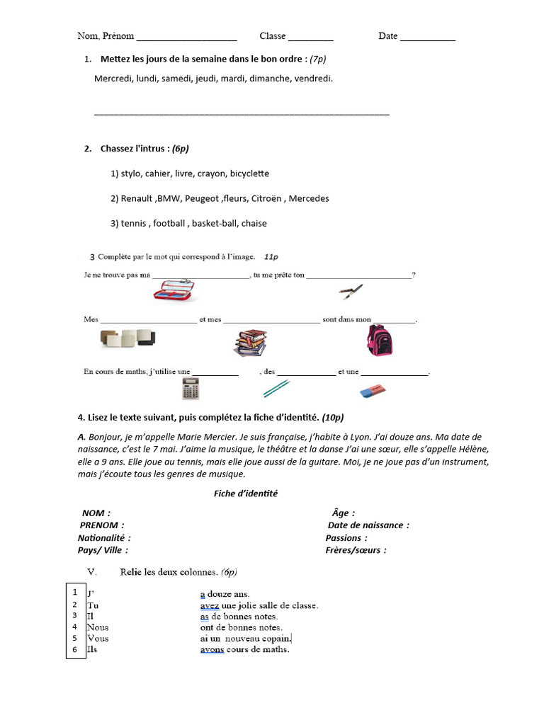 Test Franceza A1 | PDF