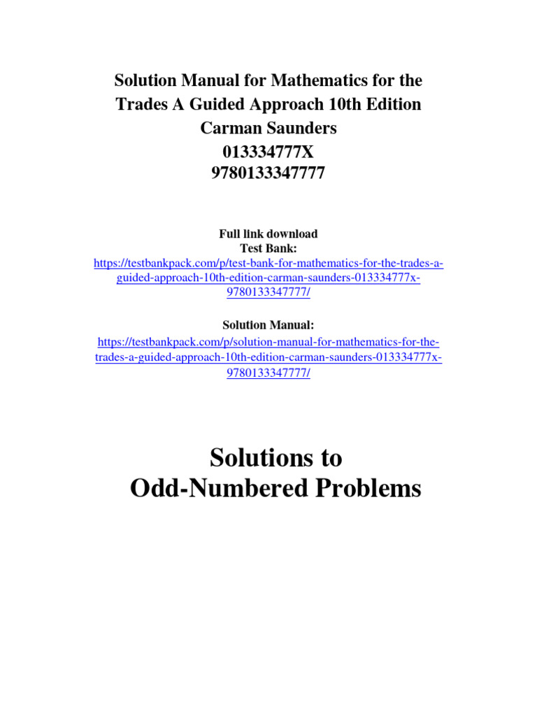 Solution Manual For Mathematics For The Trades A Guided Approach 10th ...