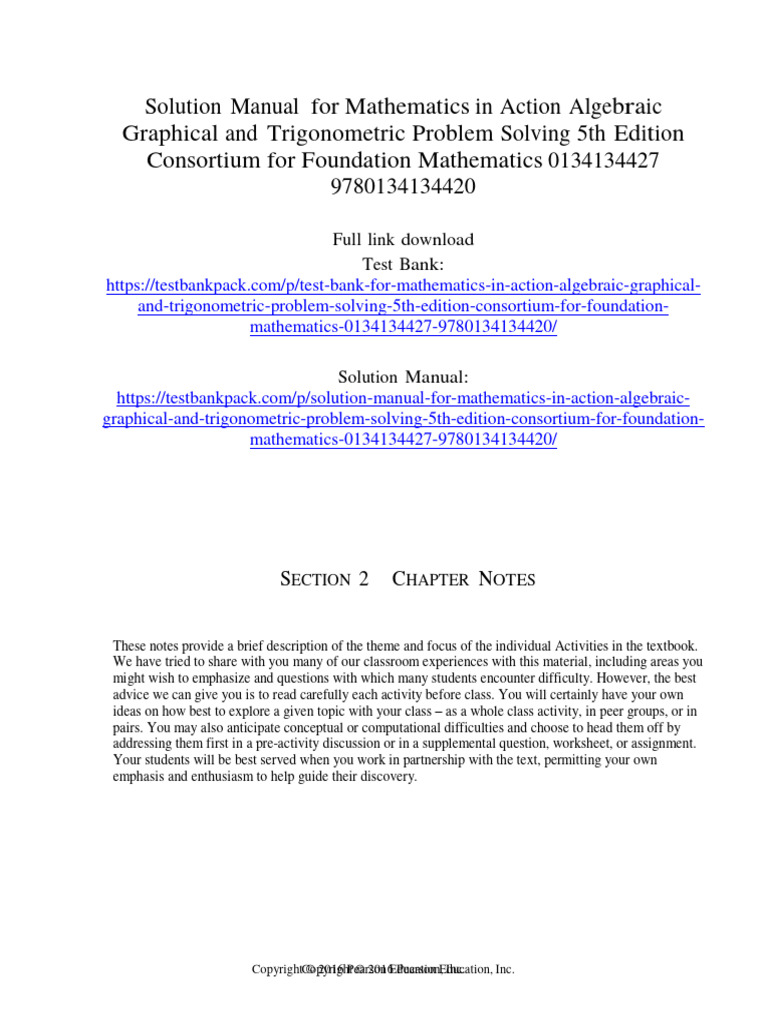 Solution Manual For Mathematics in Action Algebraic Graphical and ...