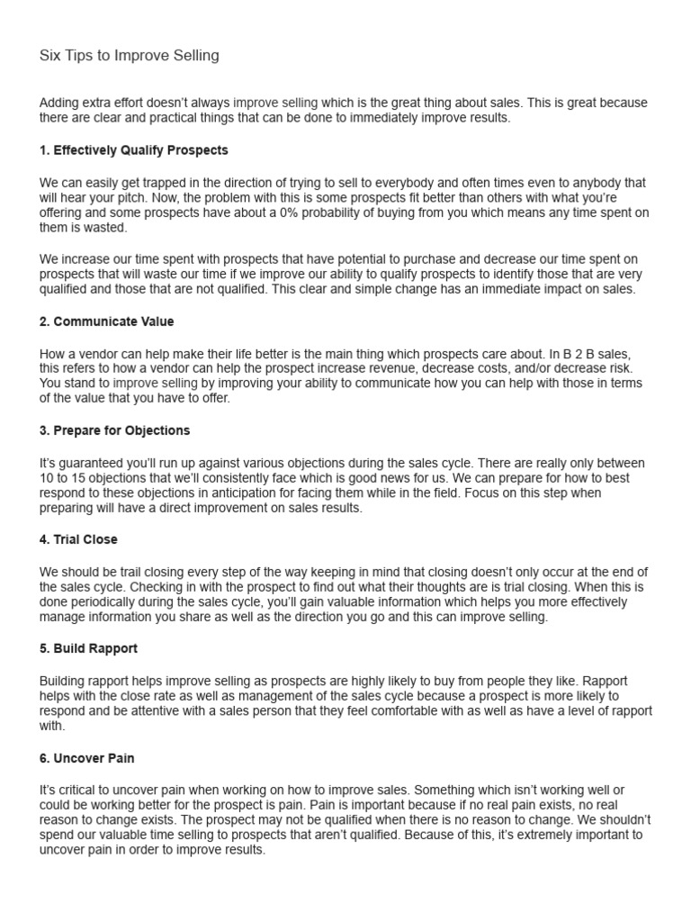 Six Tips To Improve Selling | PDF