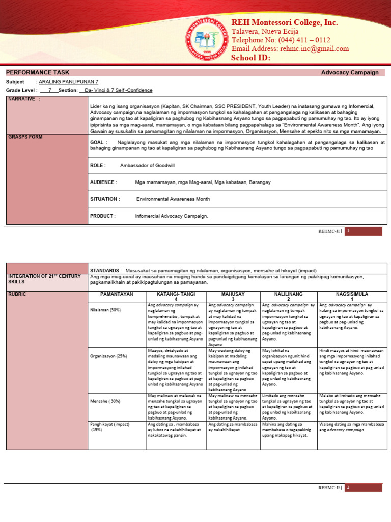 Performance Task Template 1 | PDF