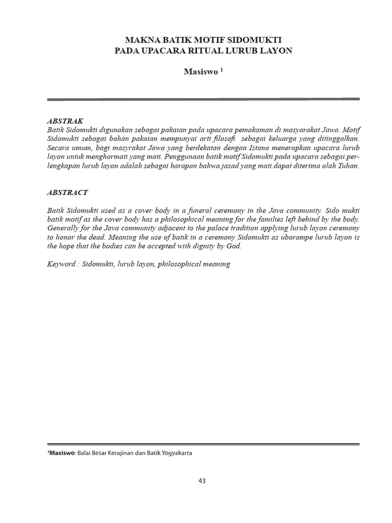 "Makna Batik Sidomukti di Ritual Lurub Layon" | PDF