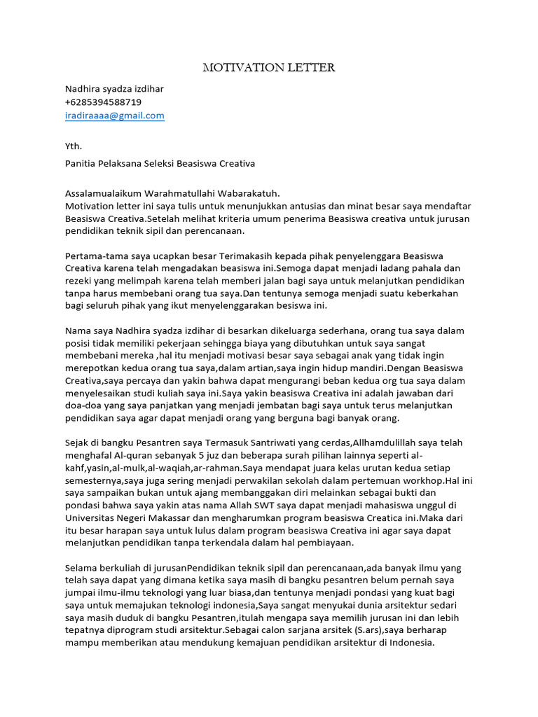 Motivation Letter | PDF