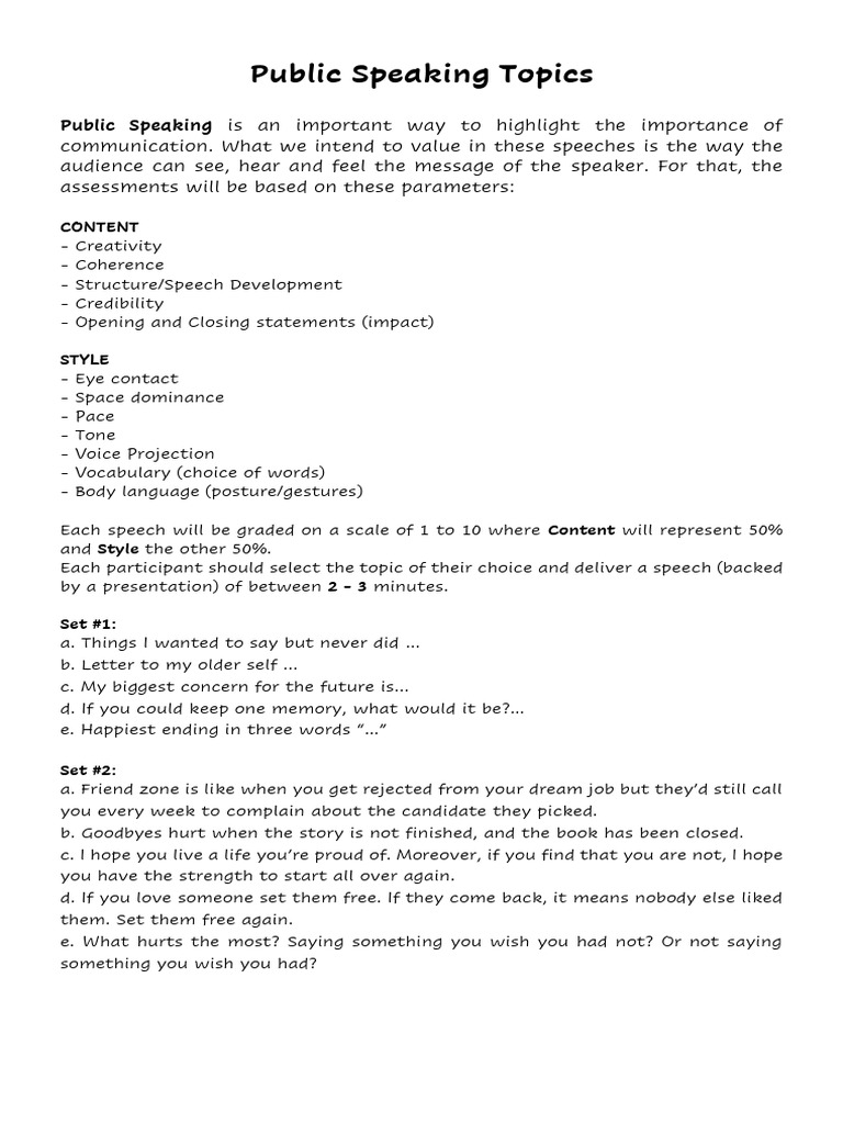 Public Speaking Topics.191021 | PDF | Speech | Public Speaking