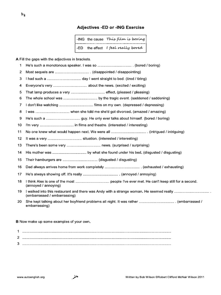 Adjectives - ED or - ING Exercise | PDF