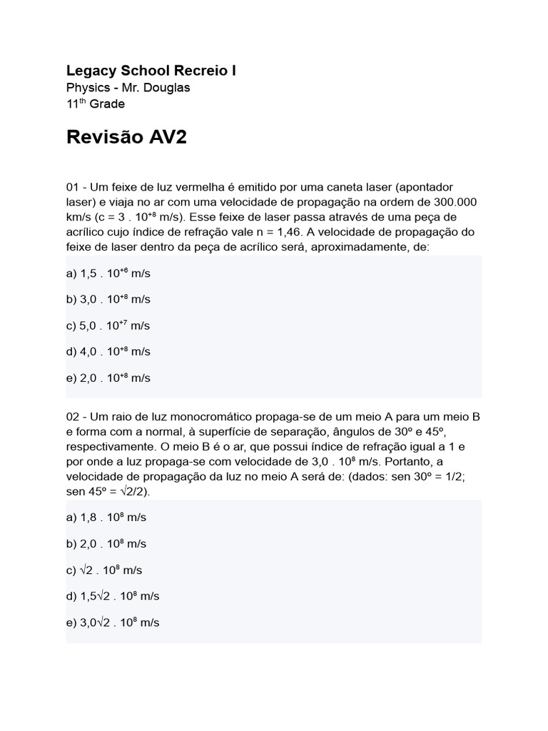 Revisão AV2 - 2 Ano | PDF