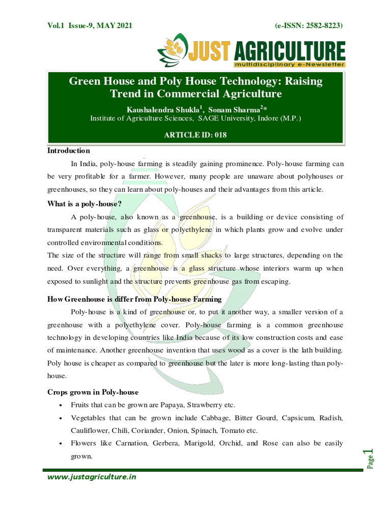 Polyhouse Farming: A Guide for Students | PDF | Greenhouse | Agriculture
