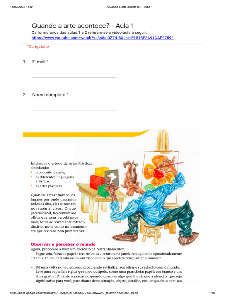 Artes Aula 01 - Formulários Google | PDF