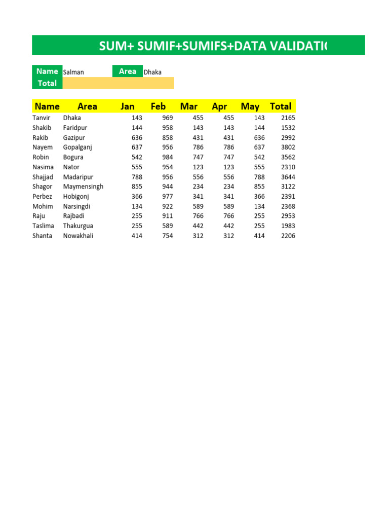 Excel SUM Functions & Data Validation | PDF