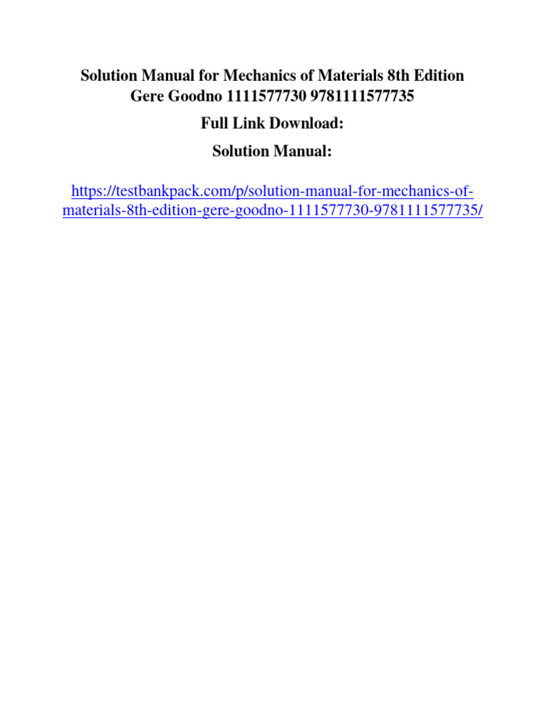 Solution Manual For Mechanics of Materials 8th Edition Gere Goodno ...
