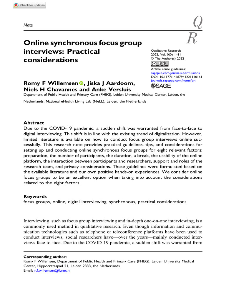Online Synchronous Focus Group | PDF | Social Science | Self-Improvement