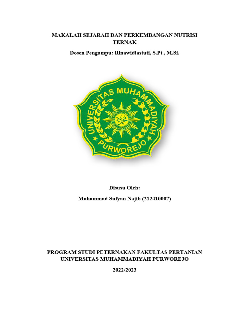 Makalah Sejarah Perkembangan Nutrisi Ternak | PDF Makalah Sejarah Perkembangan Nutrisi Ternak | PDF