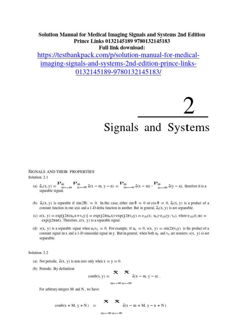 Solution Manual For Medical Imaging Signals and Systems 2nd Edition Prince Links 0132145189 ...