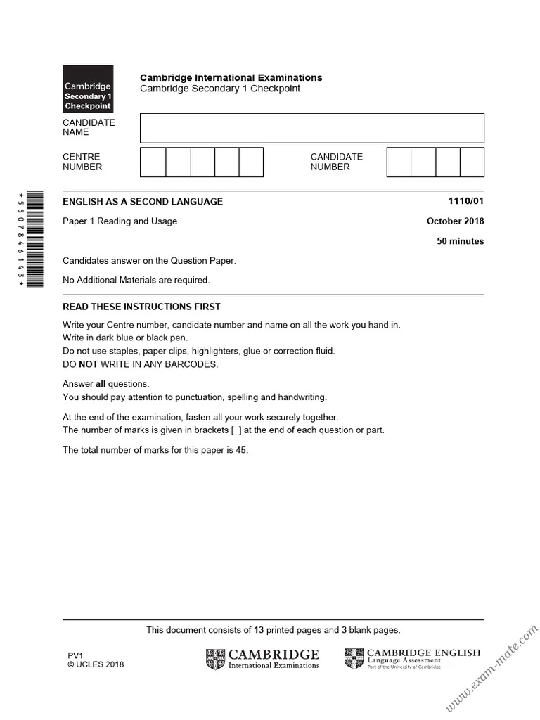 Cambridge Secondary 1 Checkpoint | PDF