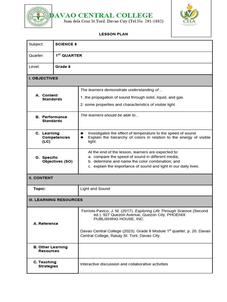Grade 8 Lesson Plan | PDF