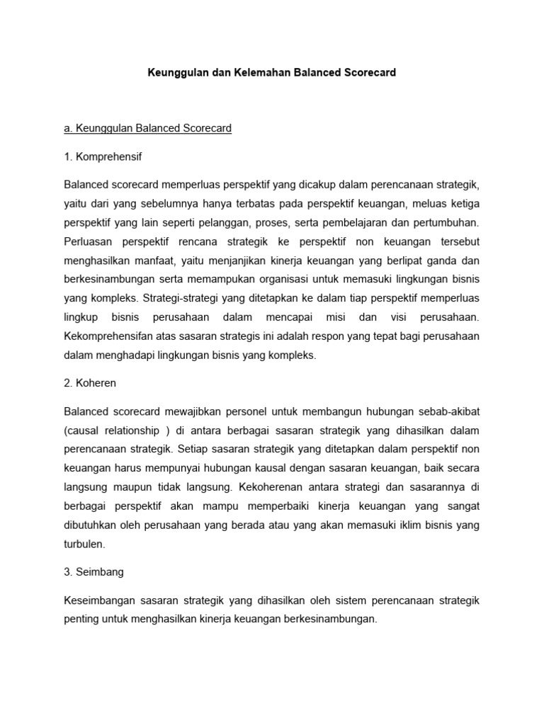 Keunggulan Dan Kelemahan Balanced Scorecard | PDF