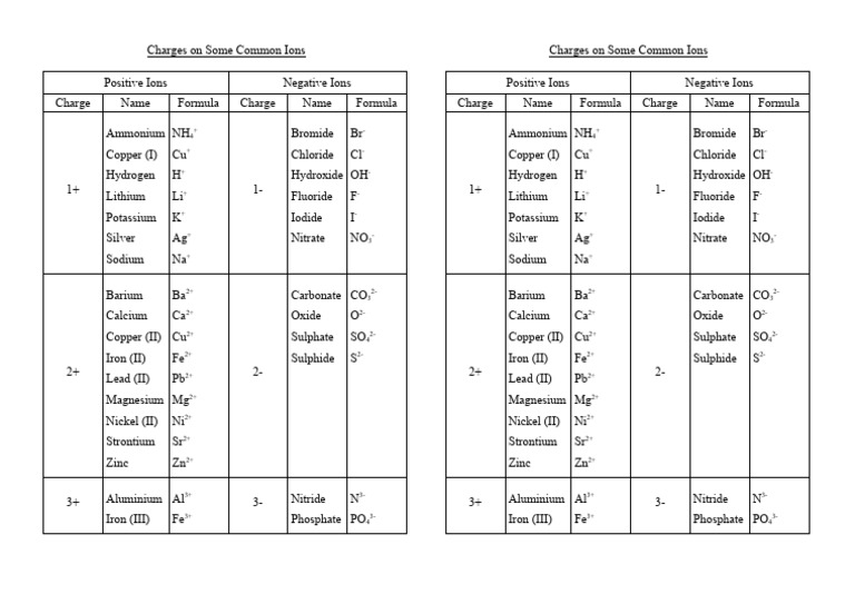 Charges On Common Ions | PDF