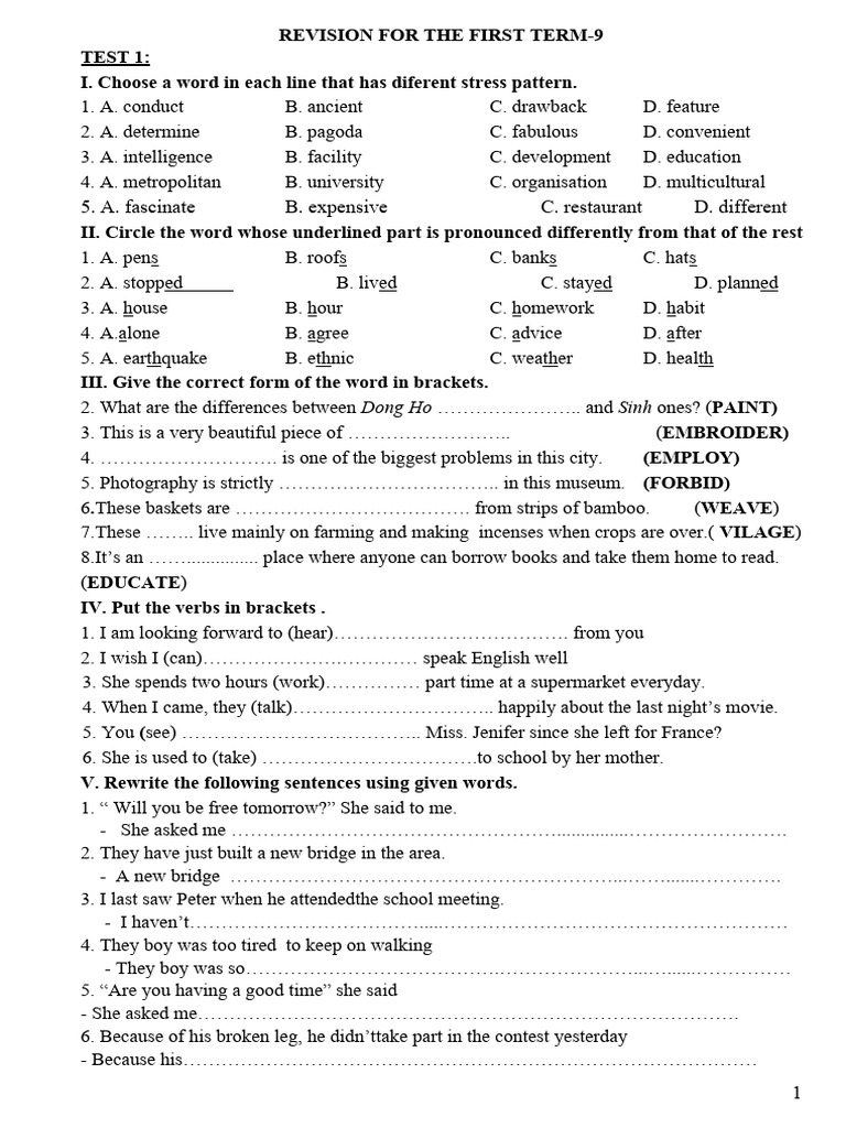 Term 9 English Test Revision Guide | PDF