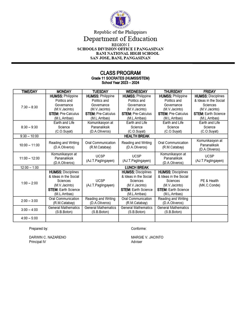 Bani NHS Class Program 2023 2024 | PDF