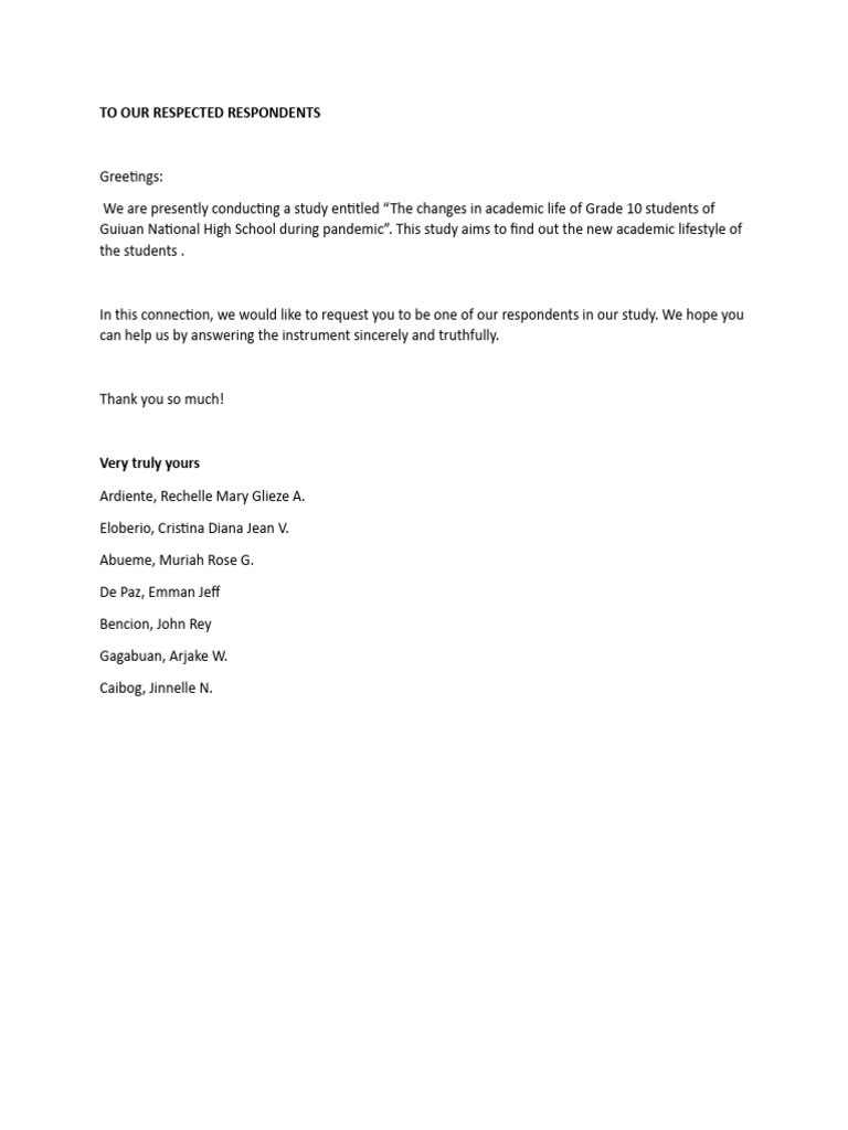 To Our Respected Respondents | PDF