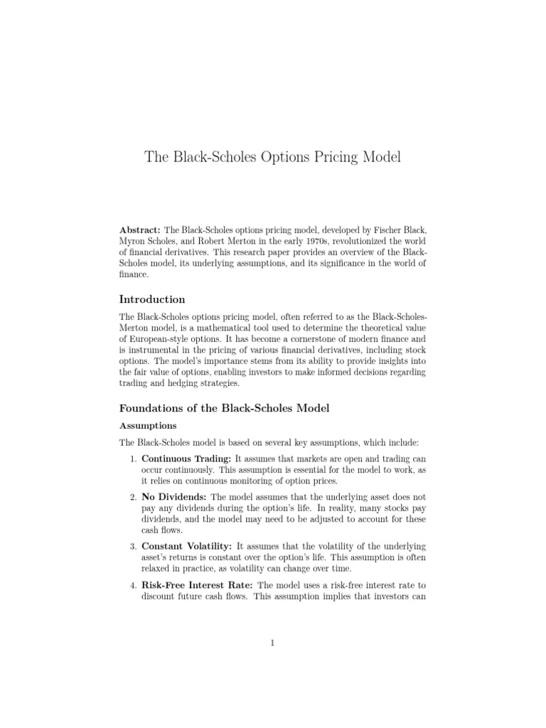 The Black-Scholes Options Pricing Model | PDF The Black-Scholes Options Pricing Model | PDF