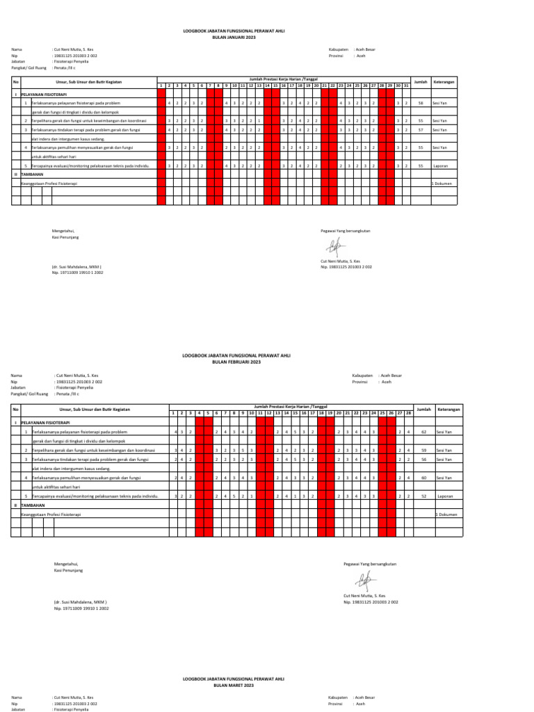 Logbook Fisioterapi Januari-Maret 2023 | PDF