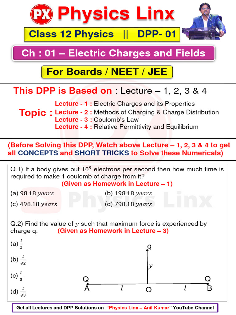 Dpp-1 (Electric Charges and Fields) Physics Linx | PDF | Teaching Methods & Materials