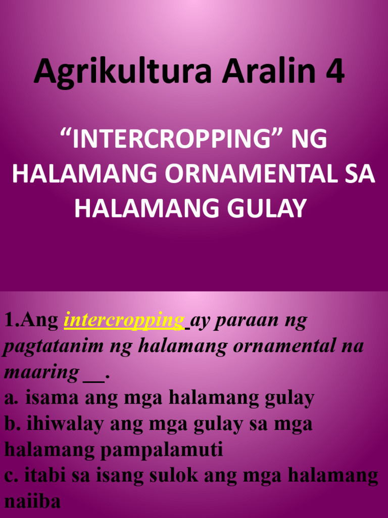 EPP 4 PPT Q3 - Agri Aralin 4 - Intercropping NG Halamang Ornamental Sa ...