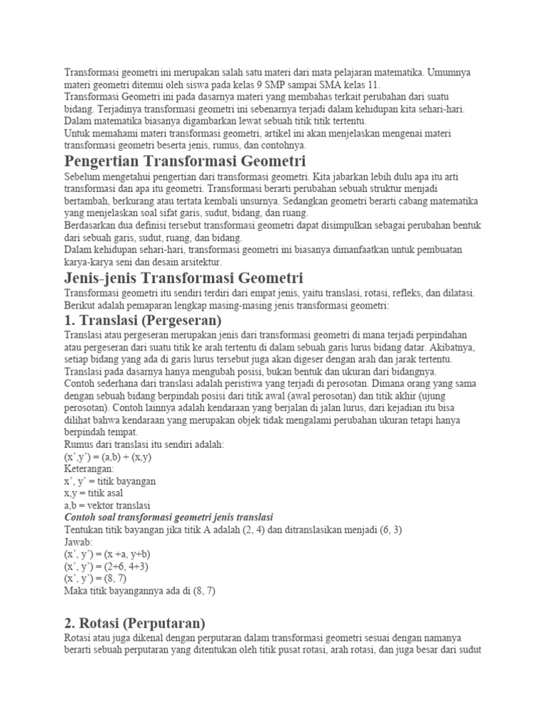 Materi Geometri Transformasi | PDF | Metode & Bahan Ajar