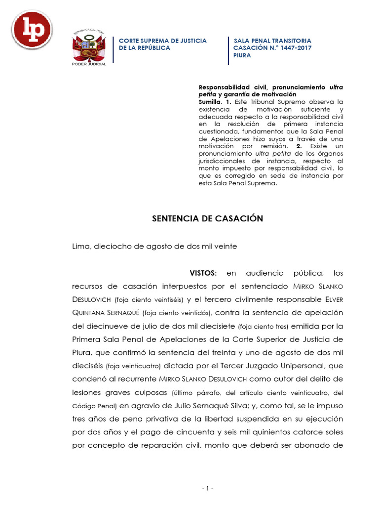 Casacion 1447 2017 Piura LPDerecho | PDF Casacion 1447 2017 Piura LPDerecho | PDF
