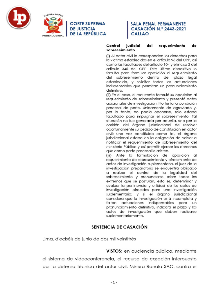 Casacion 2443 2021 Callao LPDerecho | PDF Casacion 2443 2021 Callao LPDerecho | PDF